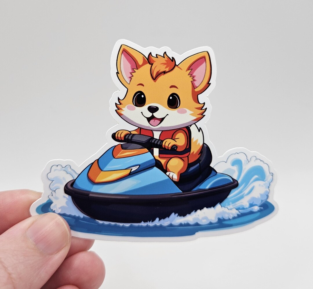 Kawaii Dog Jet Ski Sticker: Weatherproof Vinyl Decal - Etsy