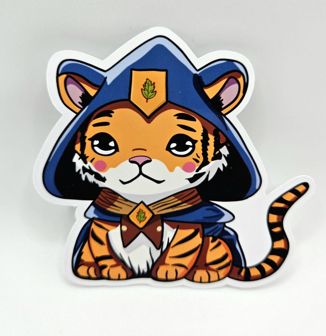 Wizard Tiger Sticker – Kawaii Fantasy Vinyl Decal for Laptop, Journal ...