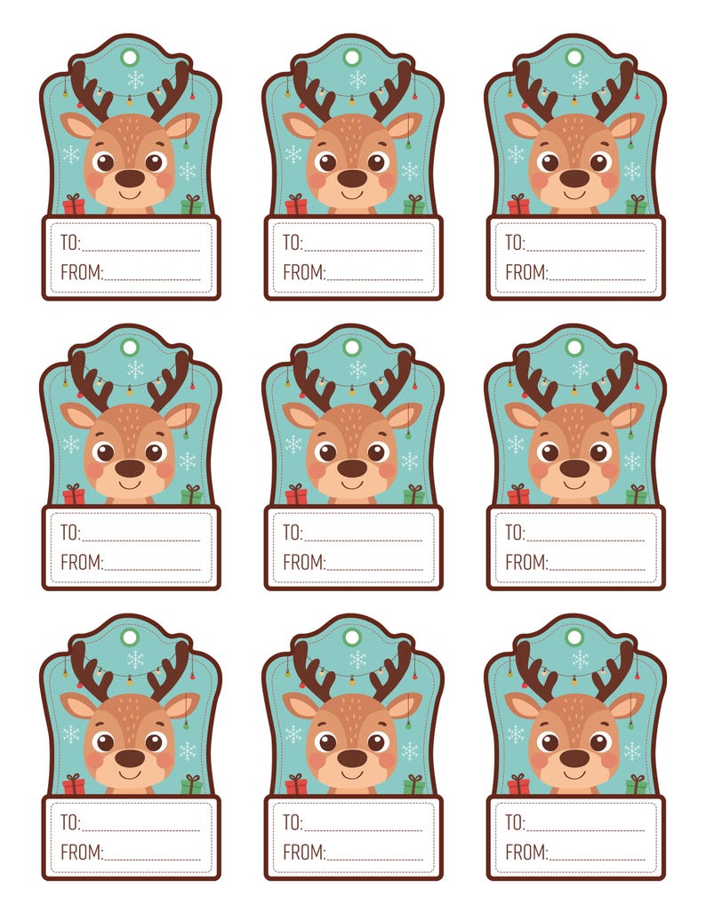 Printable Reindeer Gift Tags – Cute Christmas Gift Tags – Holiday Gift ...