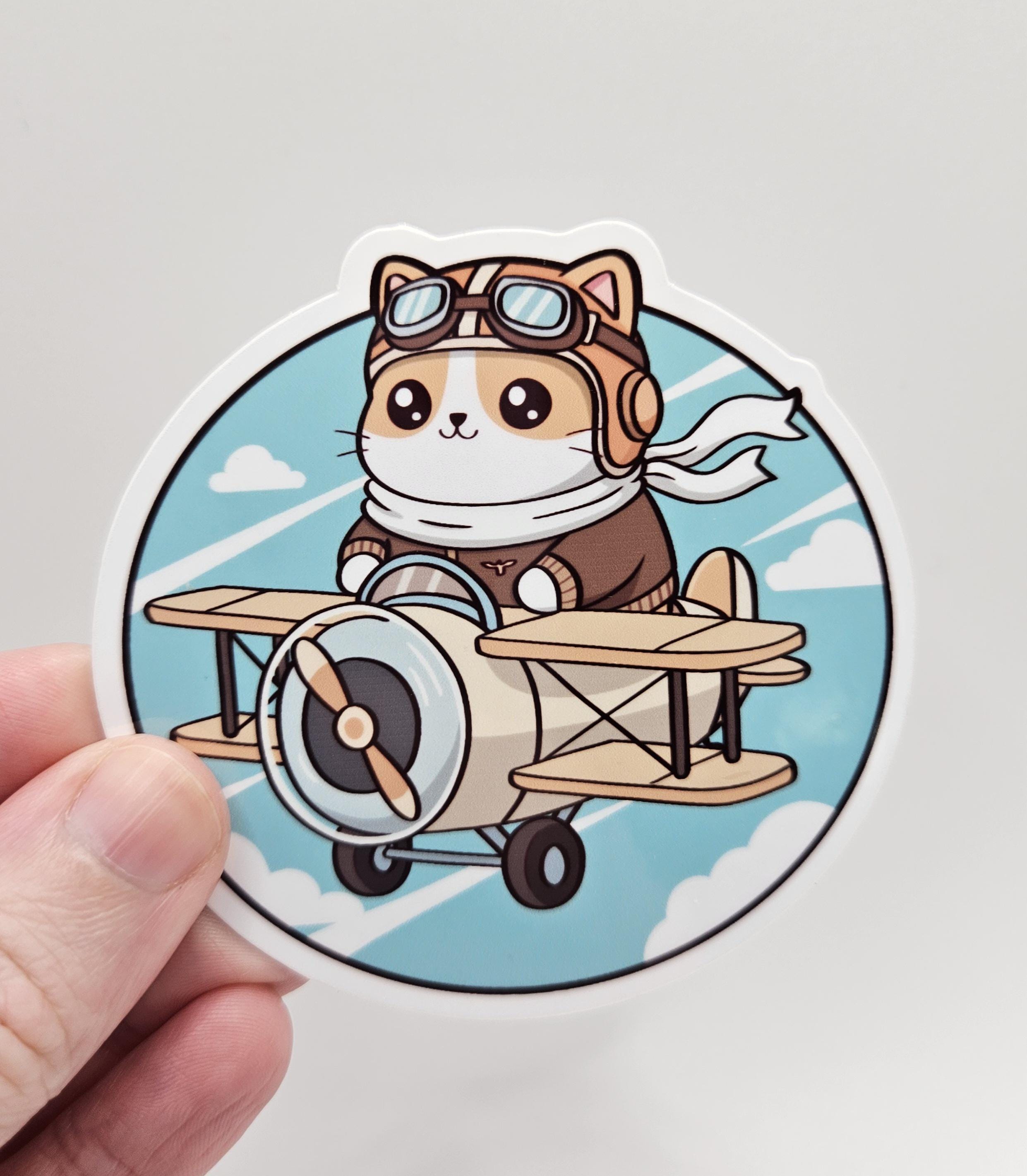 Pilot Cat Sticker – Cute Aviator Cat Airplane Vinyl Sticker – Kawaii ...