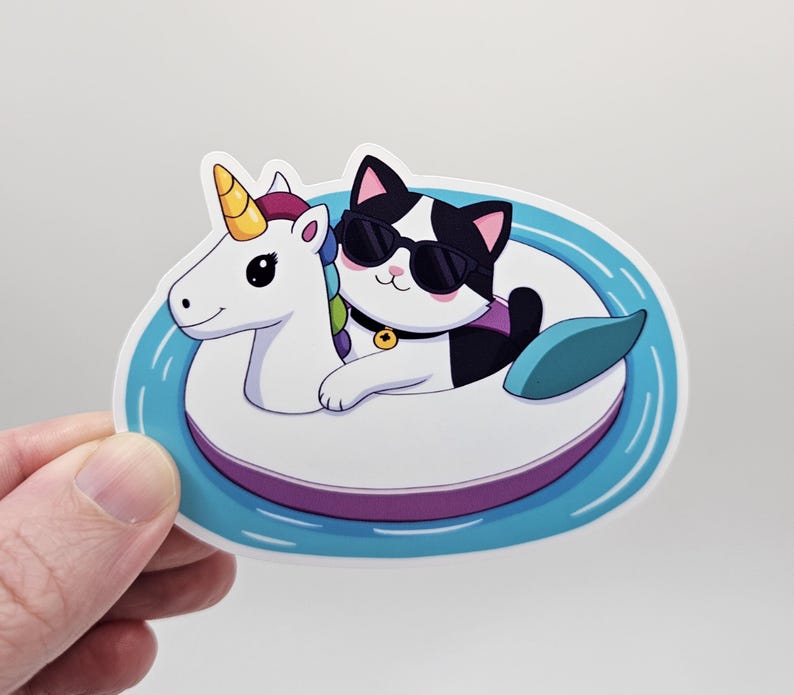 Unicorn Kitty Sticker – Cute Cat Pool Float – Kawaii Summer Cat ...