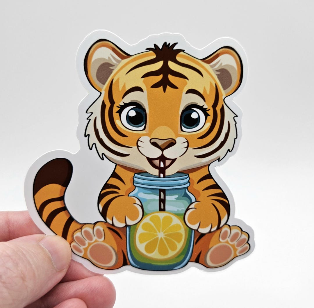 Kawaii Tiger Lemonade Sticker – Cute Summer Tiger Sticker – Laptop ...