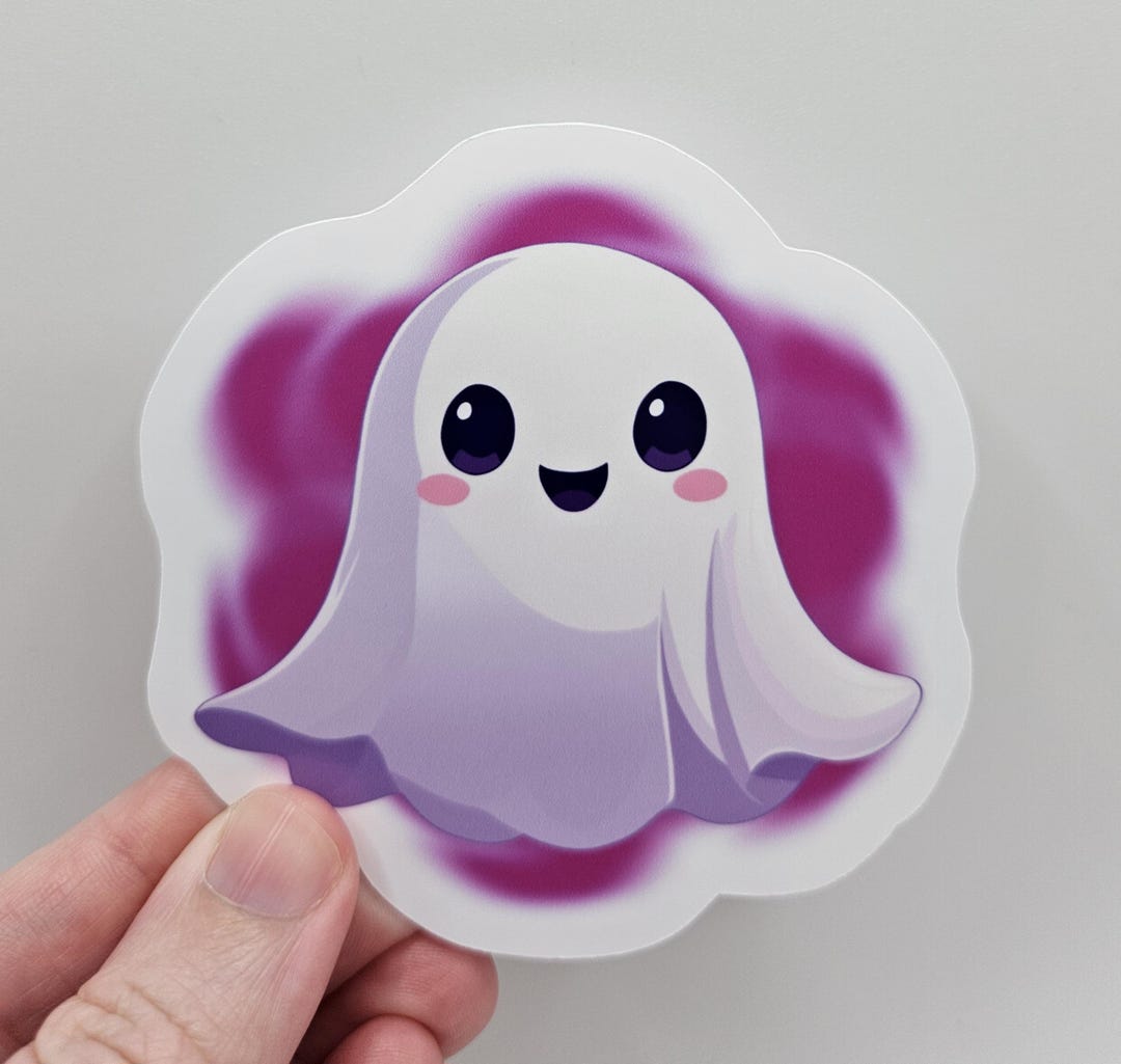 Kawaii Ghost Sticker - Cute Halloween Spirit Decal - Pastel Purple ...
