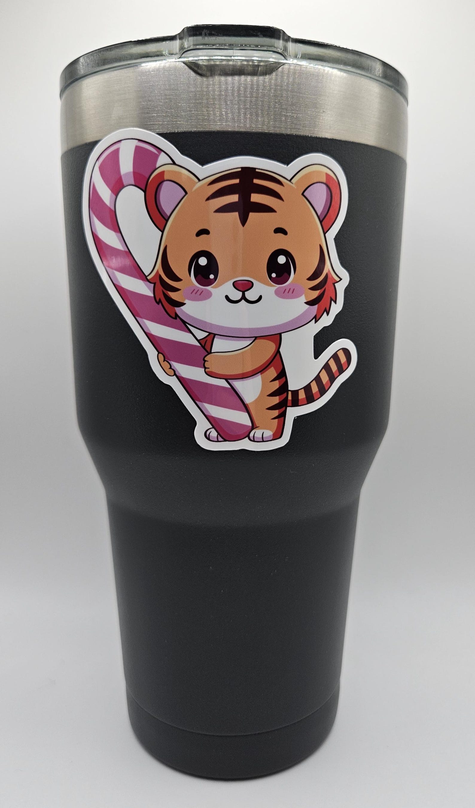 Cute Tiger Christmas Sticker – Candy Cane Tiger Vinyl Sticker – Kawaii ...