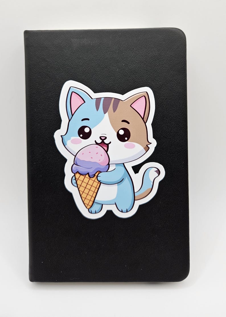 Kawaii Ice Cream Cat Sticker – Cute Dessert Cat Sticker – Laptop ...