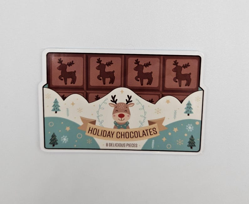 Cute Christmas Chocolate Bar Sticker – Holiday Reindeer Chocolate ...