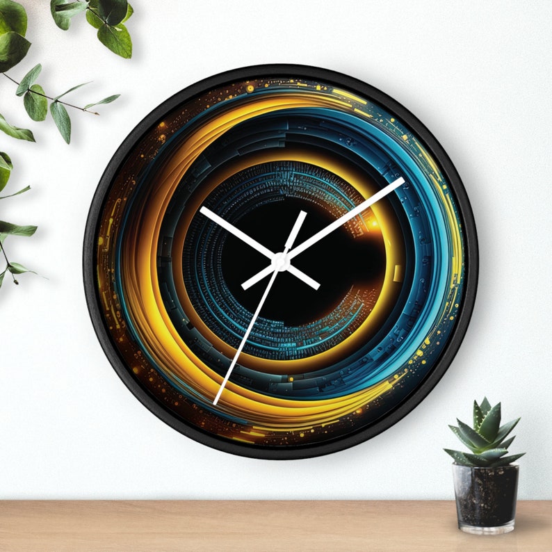 Blue and Yellow Abstract Wall Clock, Circular Interface Design, Modern ...