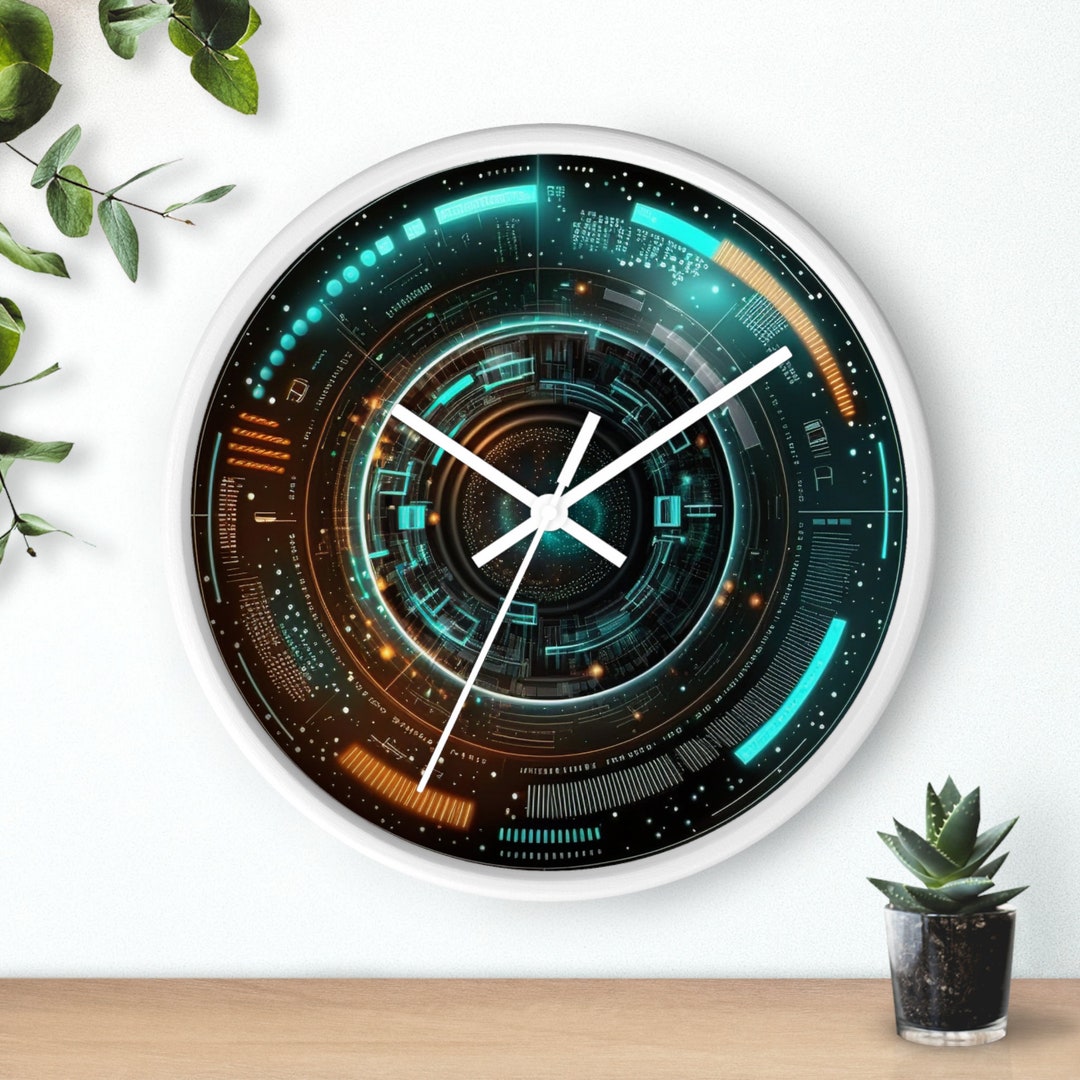 Wall Clock With Digital Hologram Screen, Modern Abstract Design ...