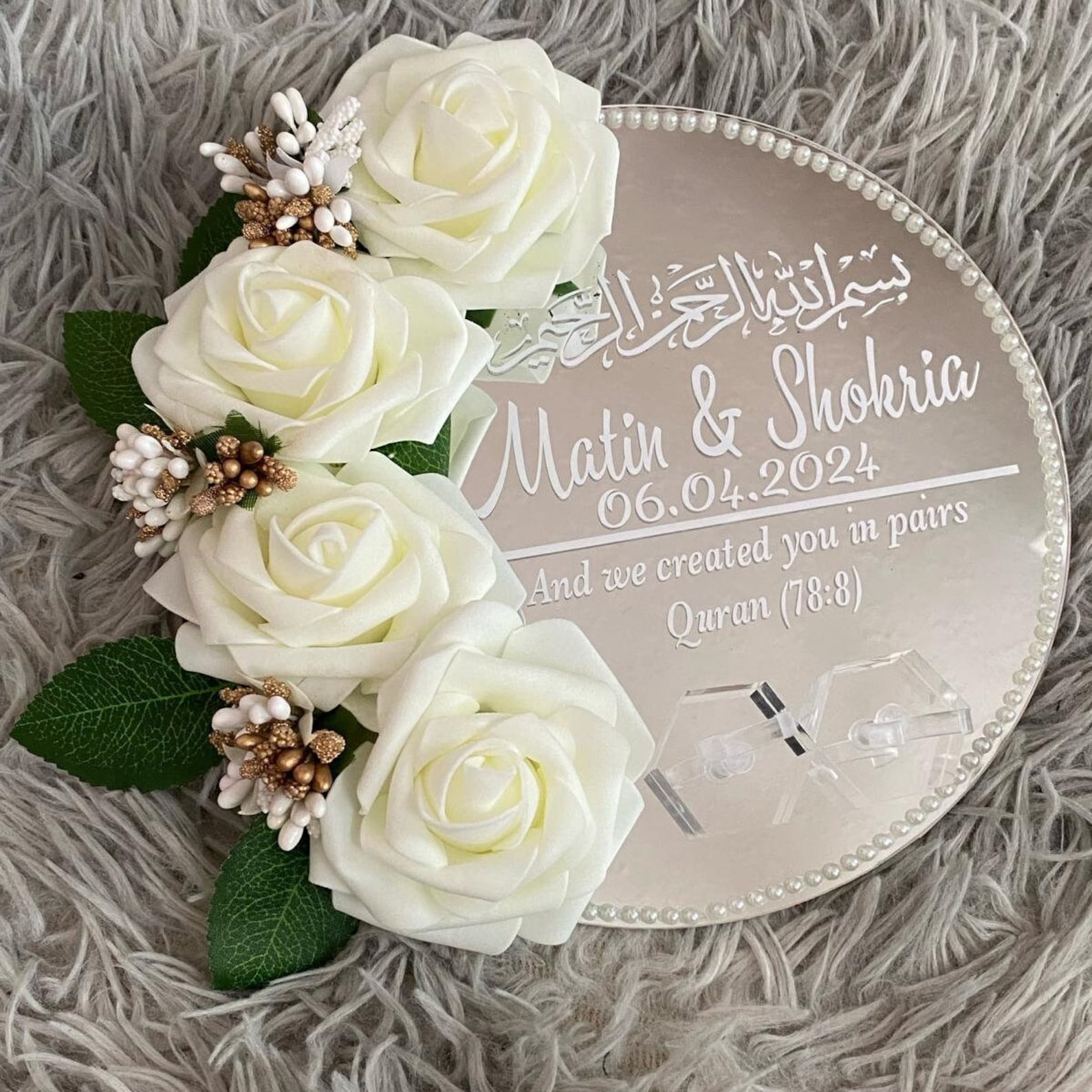 Personalised Engagement Nikkah Mirror Ring Tray, Islamic, Arabic ...