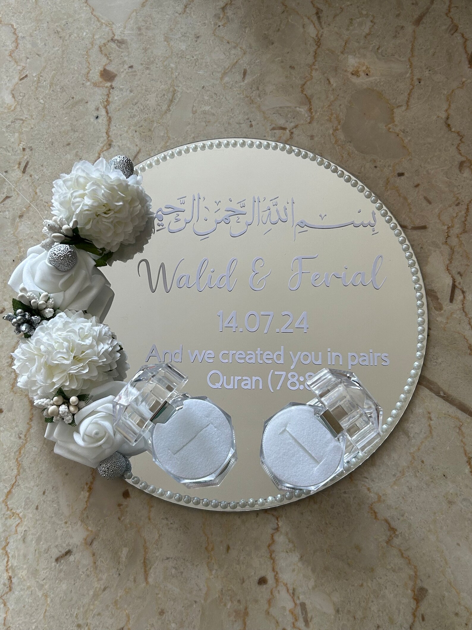 Personalised Engagement Nikkah Mirror Ring Tray, Islamic, Arabic ...