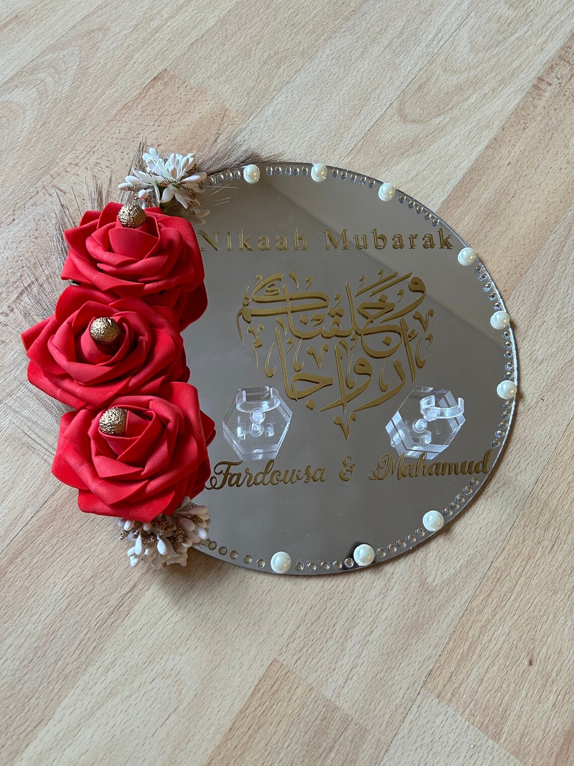 Personalised Engagement Nikkah Mirror Ring Tray, Islamic, Arabic ...