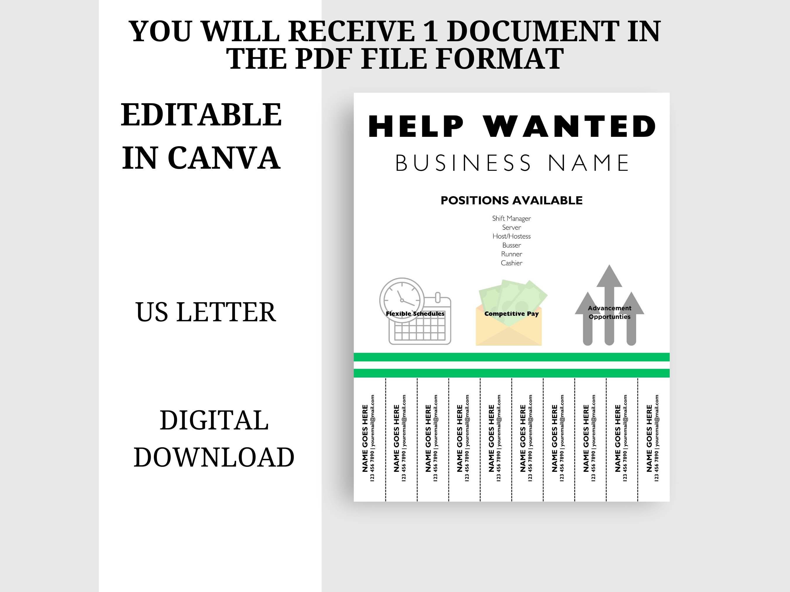 Editable Help Wanted Tear off Flyer - Etsy