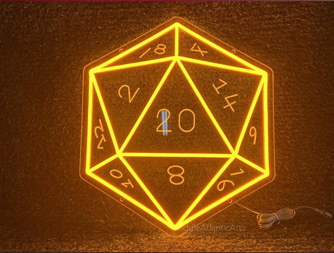 D20 Dice Neon Sign, DND Dice Light, Gaming Room Light, 3D Carving Dice ...