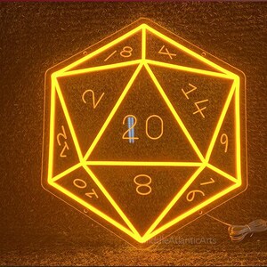 D20 Dice Neon Sign, DND Dice Light, Gaming Room Light, 3D Carving Dice ...