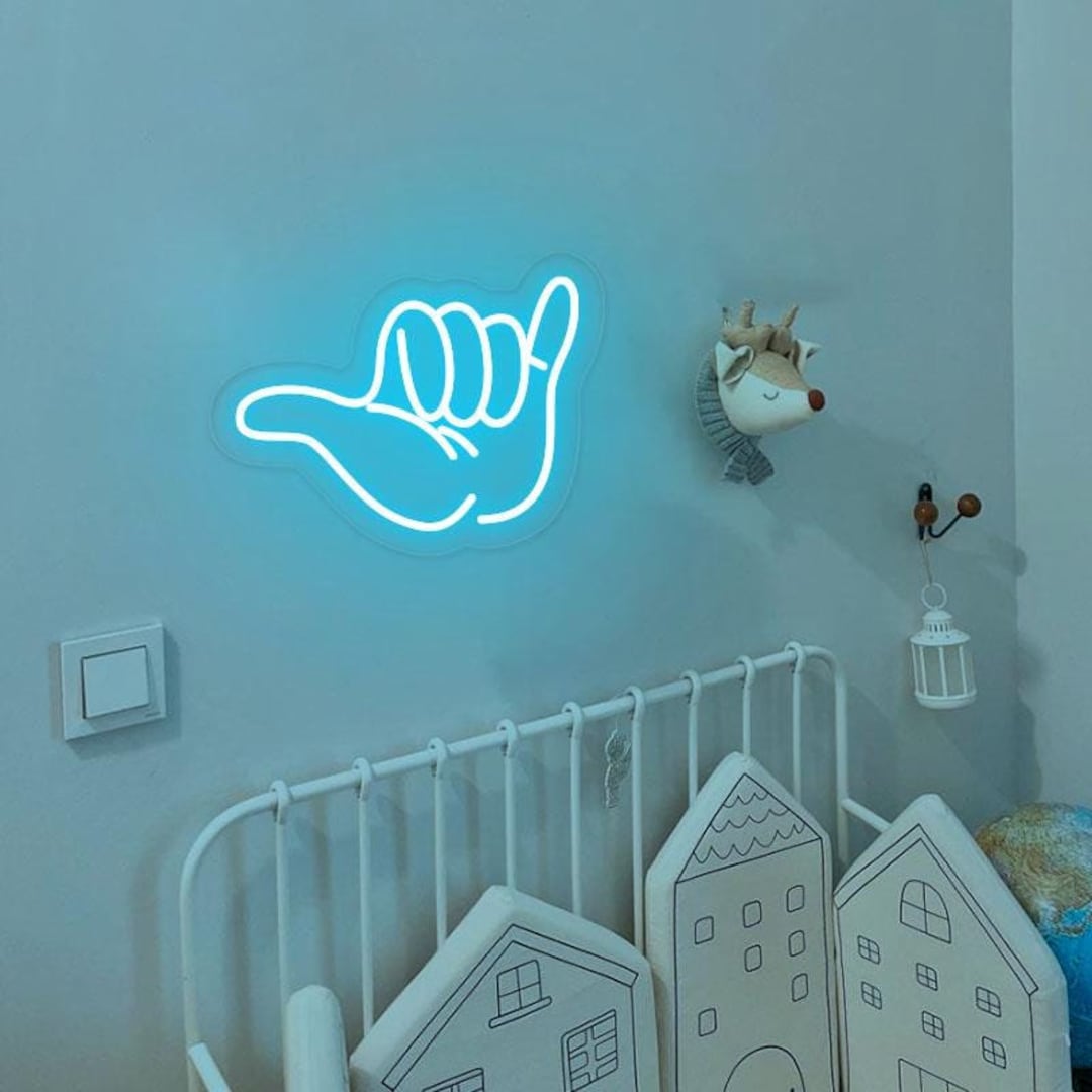 Shaka Hand Neon Sign, Hawaii Surf Hand Sign, Hang Loose Sign, Surf Room ...