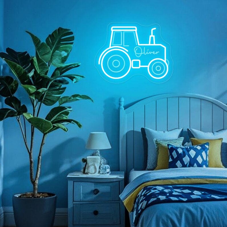Custom Digger Name Sign – Boys Room Decor, Kids Construction Wall Light ...