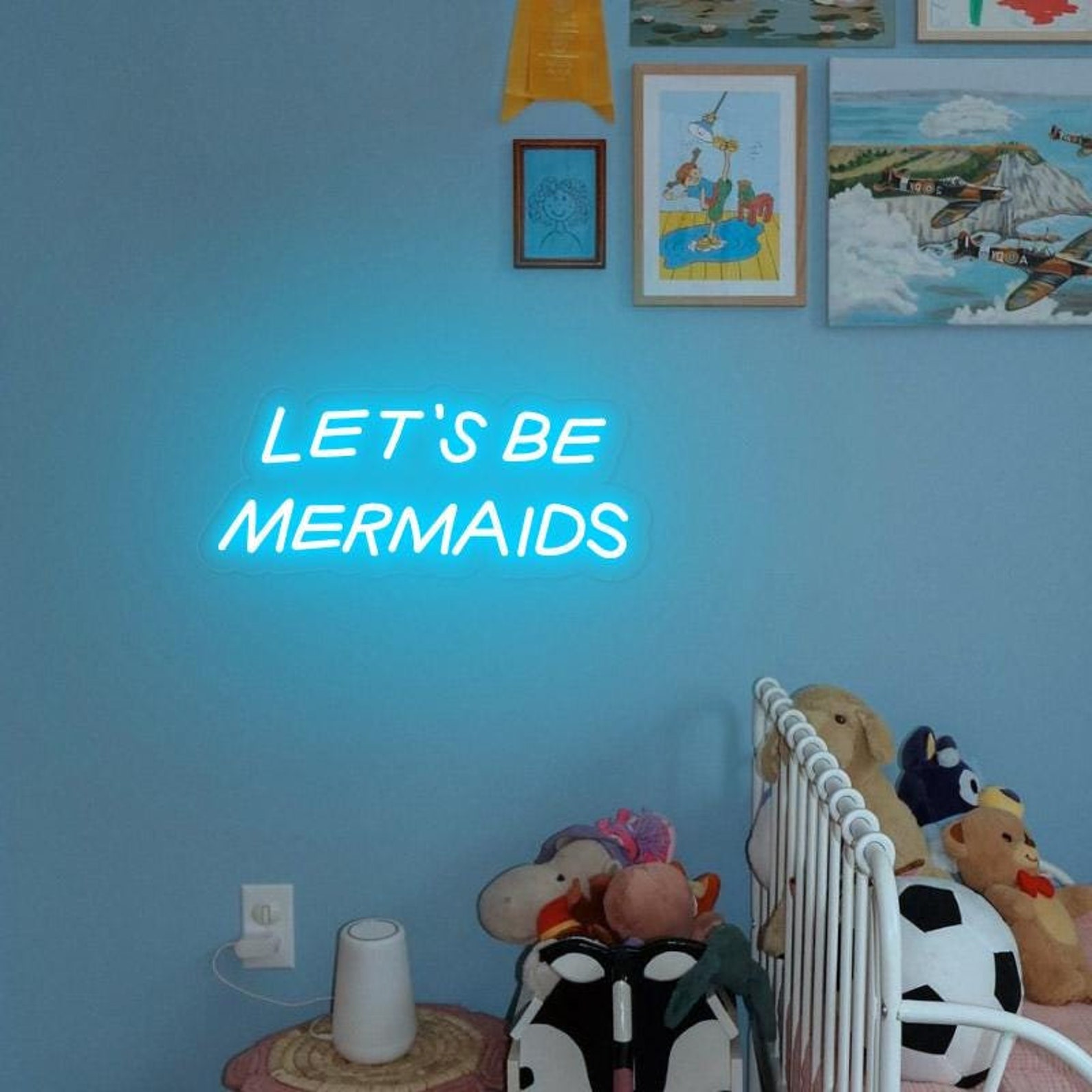 Let's Be Mermaids Neon Sign, Mermaid Wall Art, Modern Kids Room Decor ...