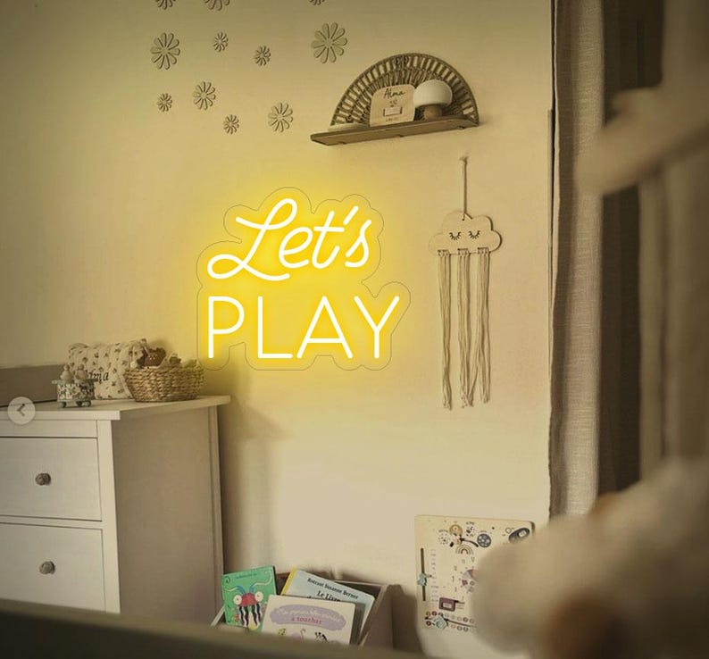 Let's Play Neon Sign, Playroom Wall Decor, Nursery Wall Art, Play Wall ...