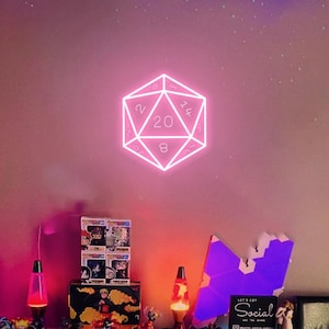 D20 Dice Neon Sign, DND Dice Light, Gaming Room Light, 3D Carving Dice ...