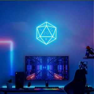 D20 Dice Neon Sign, DND Dice Light, Gaming Room Light, 3D Carving Dice ...
