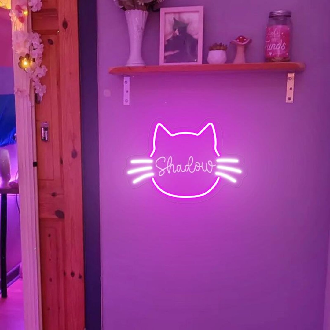 Personalized Name Cat Neon Sign, Cat LED Wall Decor, Custom Kids Name ...