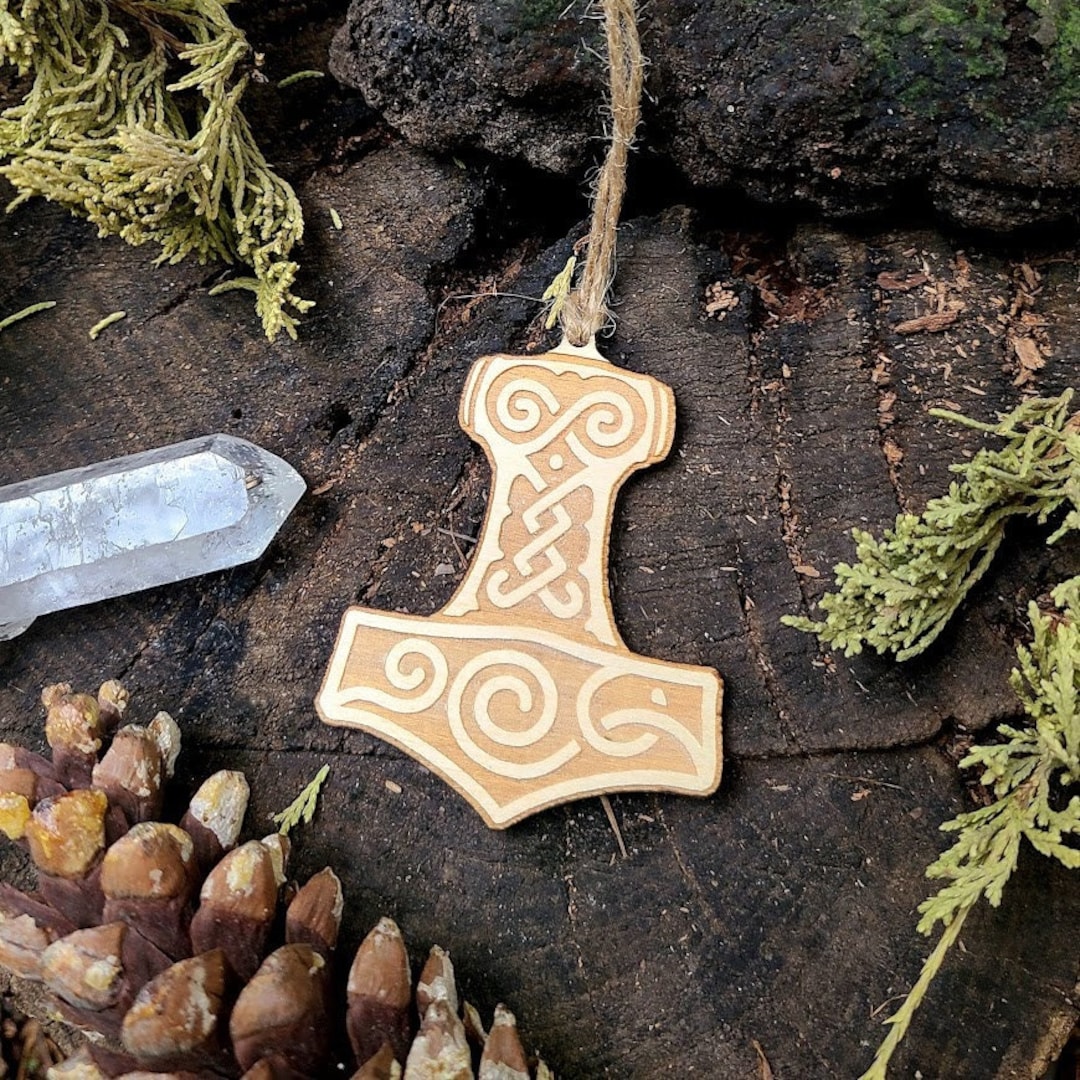 Mjolnir Thor's Hammer Ornament, Lasercut Birch Wood, Pagan Decor, Yule ...