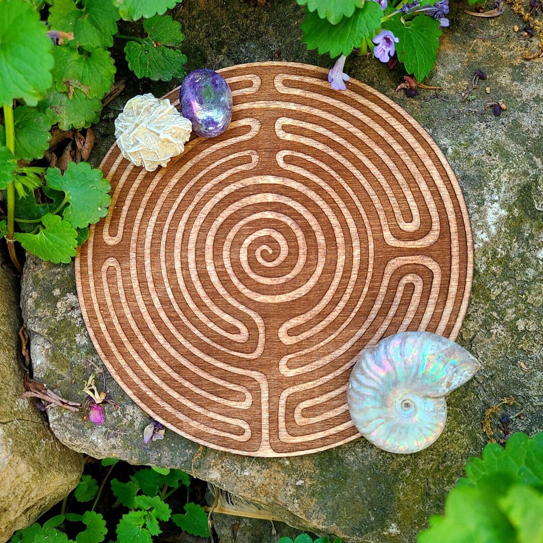 6" Labyrinth Crystal Grid Board, Lasercut Birch Wood, Meditation Maze ...