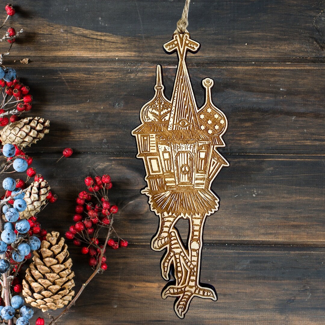 Baba Yaga's Hut Ornament, Lasercut Birch Wood, Pagan Yule Tree Decor ...