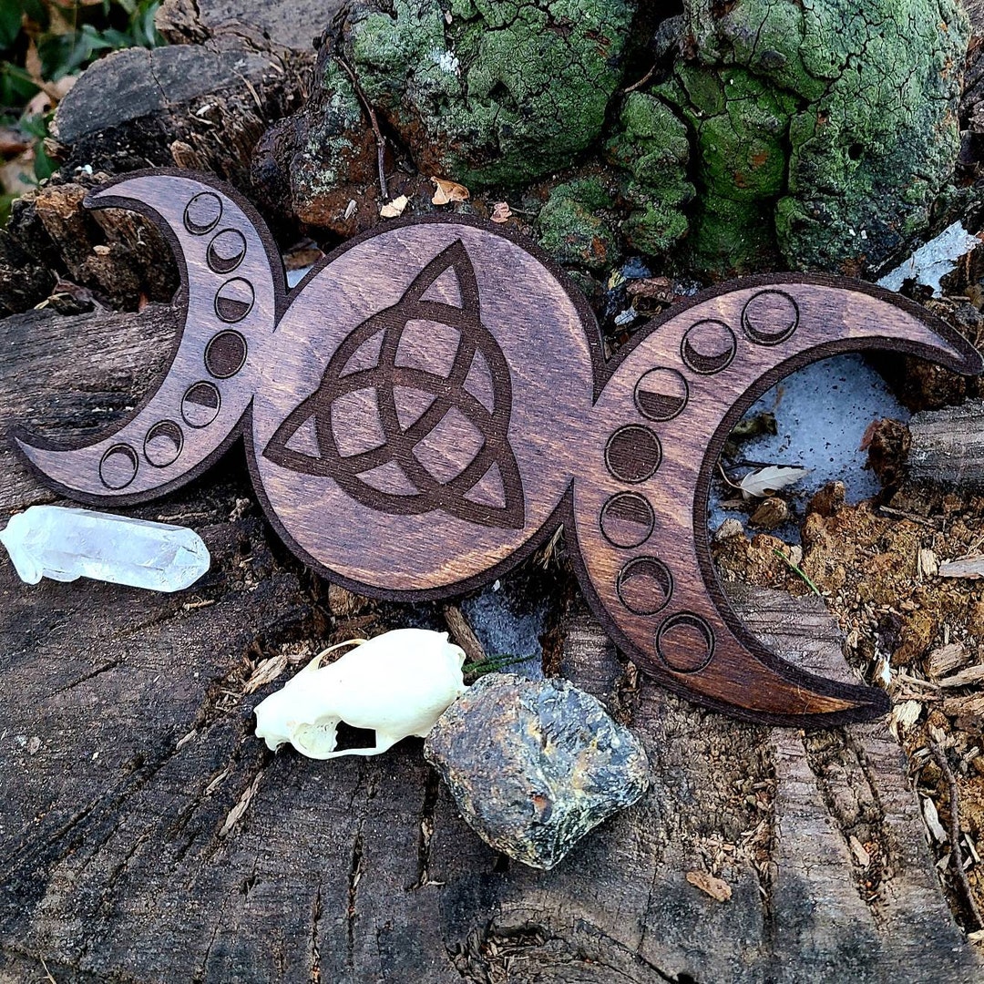 12" Triple Moon Crystal Grid Board, Lasercut Birch, Triple Goddess Art ...