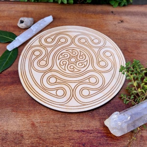 6" Hecate's Wheel Crystal Grid Board, Lasercut Birch Wood, Strophalos ...