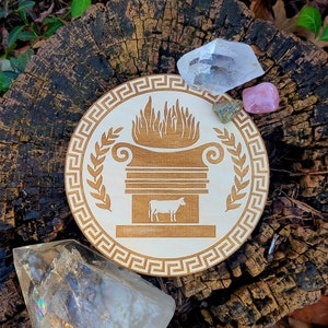 6" Hestia Wooden Crystal Grid Board, Hearth Flame Symbol & Cow, Hestia ...