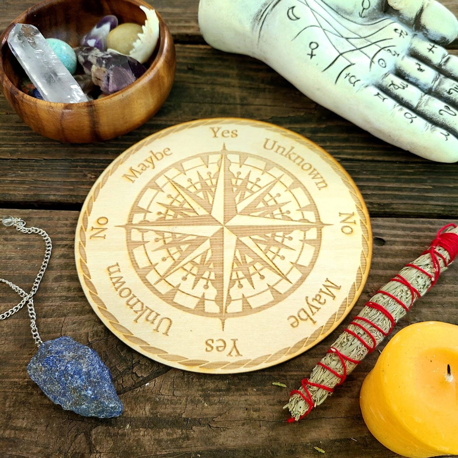 6" Compass Yes/no Pendulum Board, Lasercut Birch Wood, Fortune Telling ...