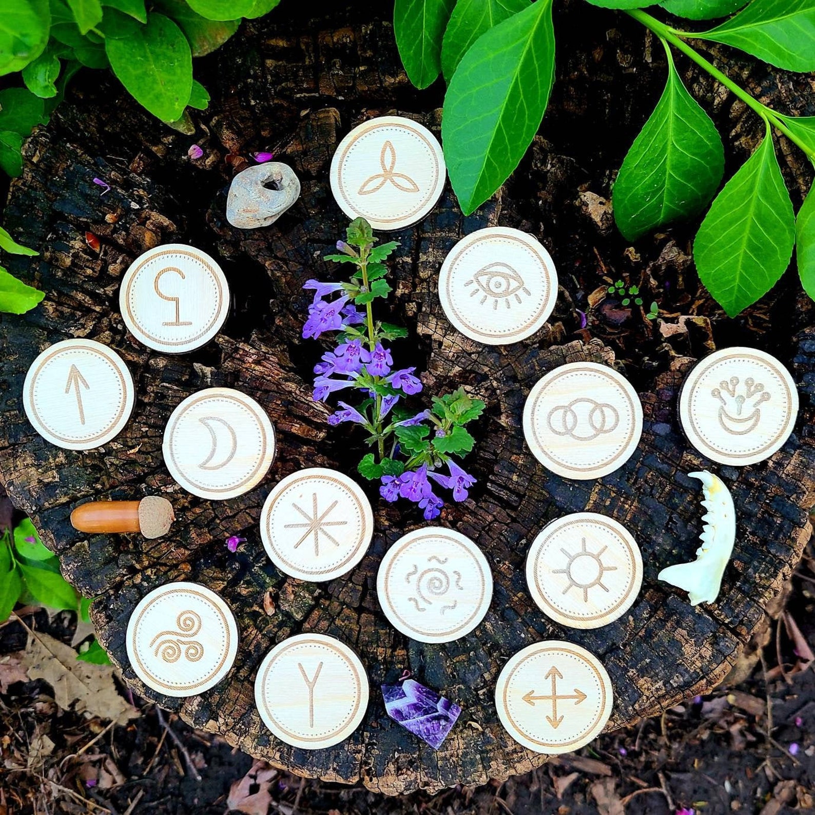 13 Witches Runes W/ Guide, Laser Engraved Wooden Witch's Rune Set ...