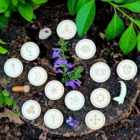 13 Witches Runes W/ Guide Laser Engraved Wooden Witch's - Etsy