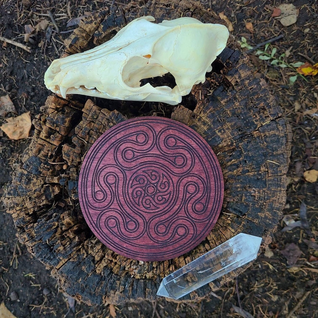 6" Hecate's Wheel Crystal Grid Board, Lasercut Birch Wood, Strophalos ...
