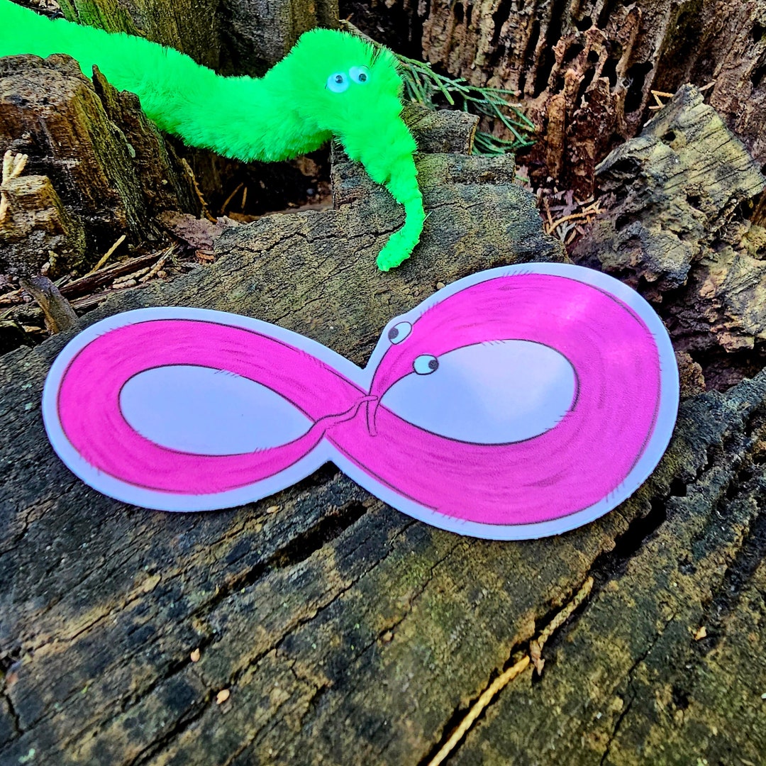 Worm on a String Infinity Sticker, 3.5 Inch Infinite Fuzzy Worm Vinyl ...