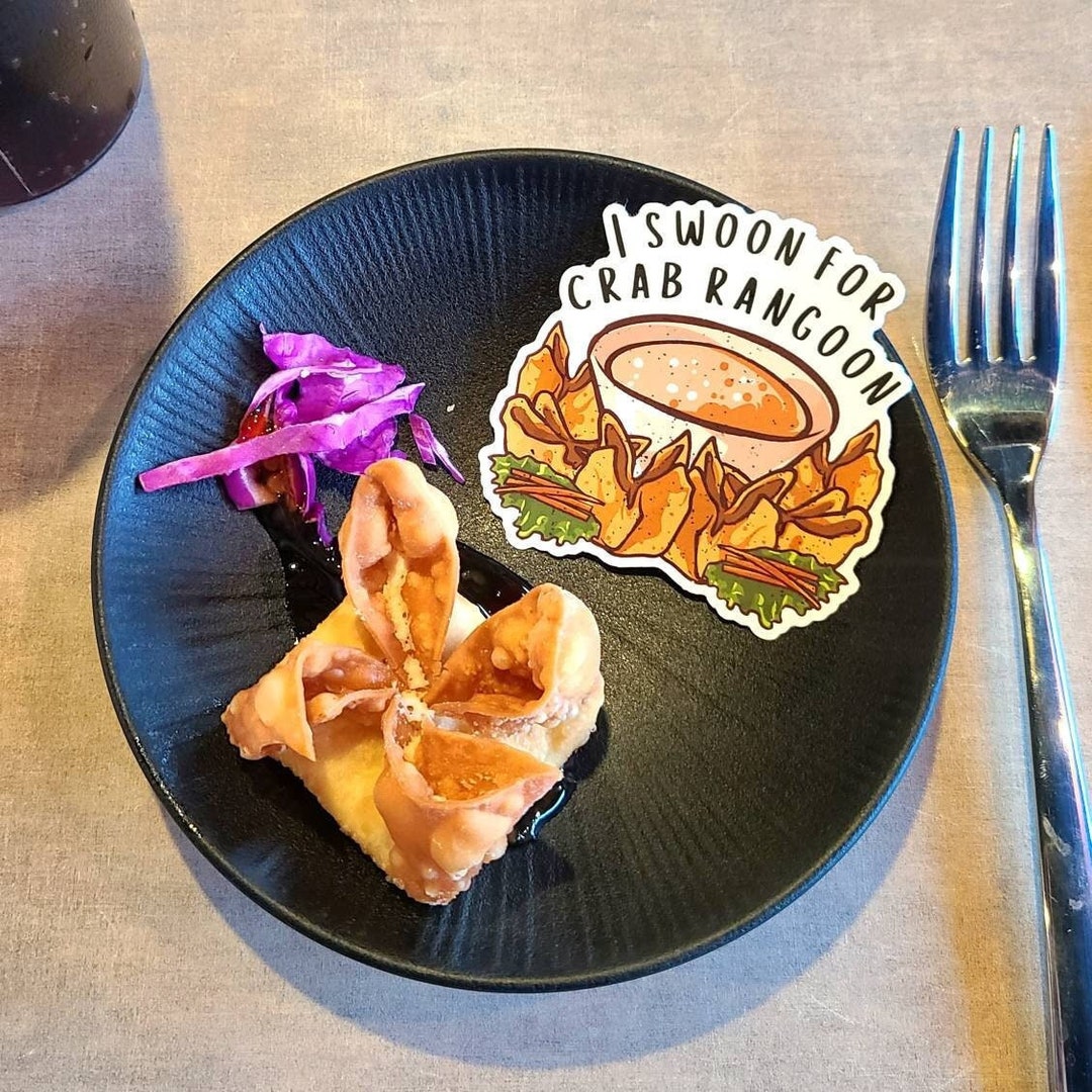 I Swoon for Crab Rangoon Sticker, 3" Vinyl Decal, Crab Wonton Laptop ...