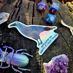 Snacks & Shiny Things Crow Sticker, 3" Vinyl Decal, Funny Holographic ...
