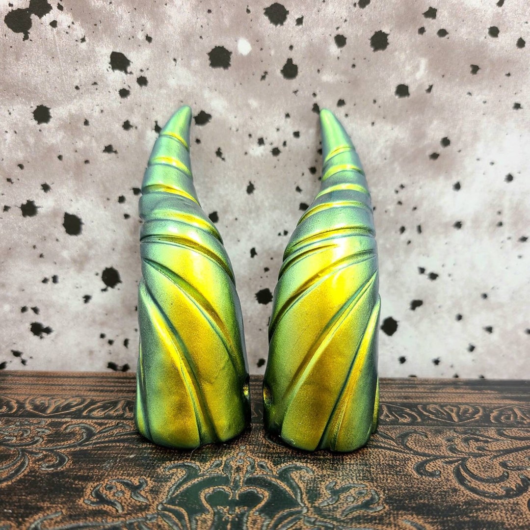 Scarab Green Twisted Dragon Horns Polymer Clay Costume Horns Cosplay Horned Headband Festival