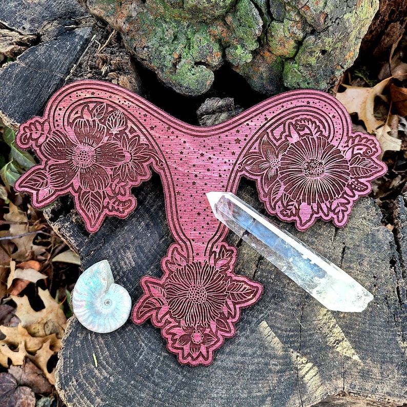 10" Floral Uterus Crystal Grid Board, Lasercut Wood, Goddess Yoni ...