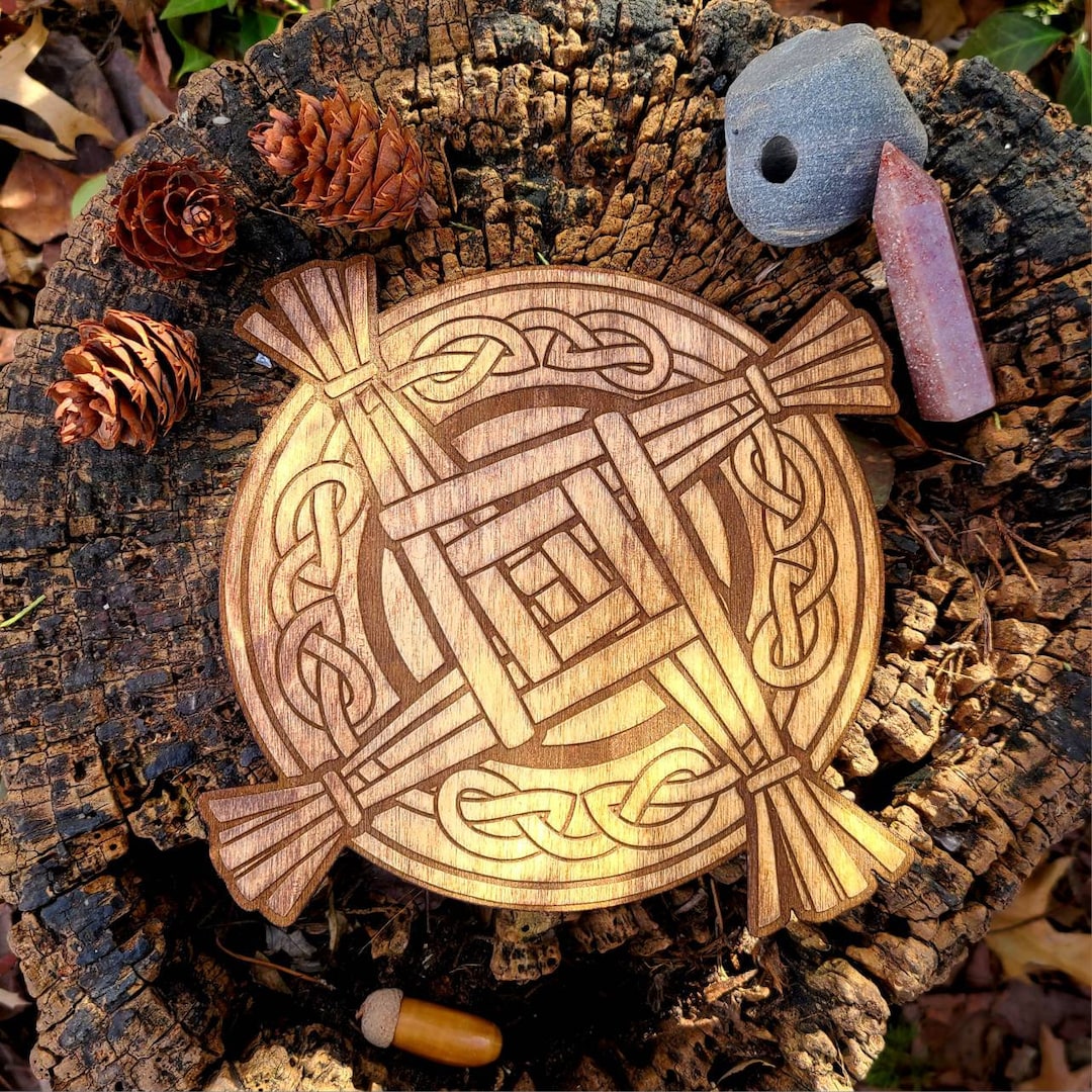 Brigid's Cross Wooden Crystal Grid Board, Imbolc Altar Decor, Lasercut ...