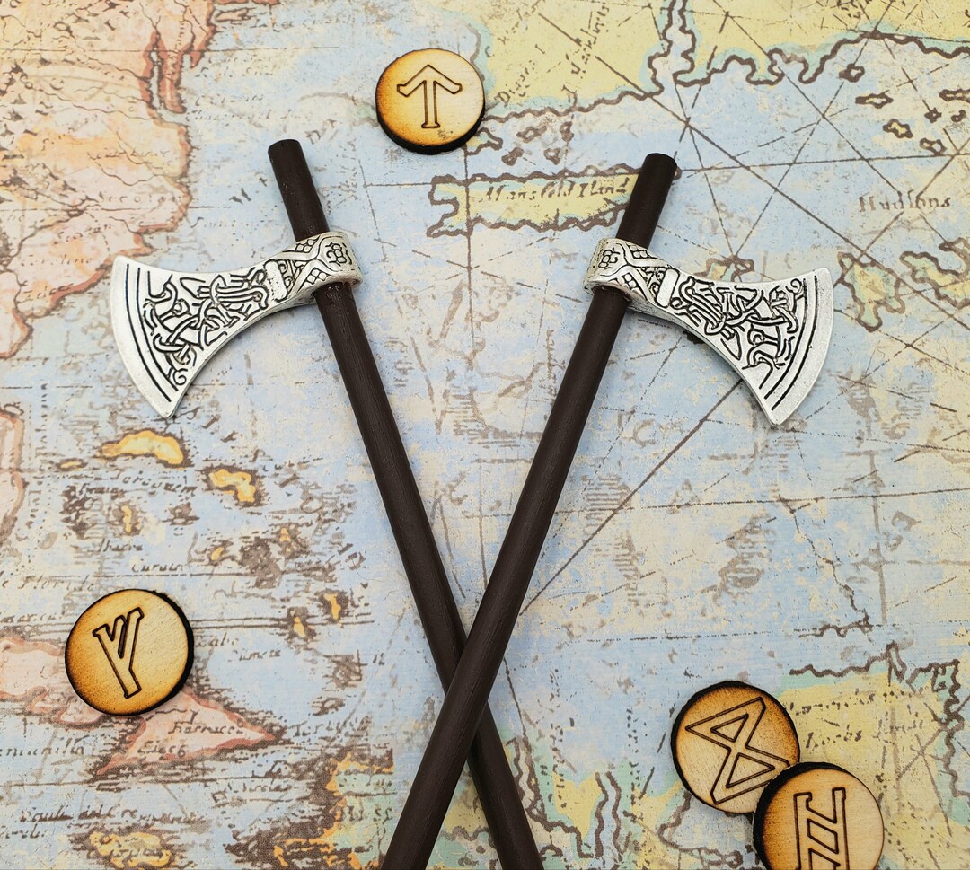 Viking Axe Hairstick, Single or Pair Wood Axe Hair Sticks, Norse Celtic ...