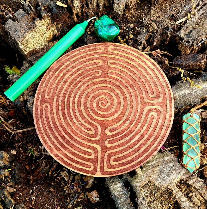 6" Labyrinth Crystal Grid Board, Lasercut Birch Wood, Meditation Maze ...