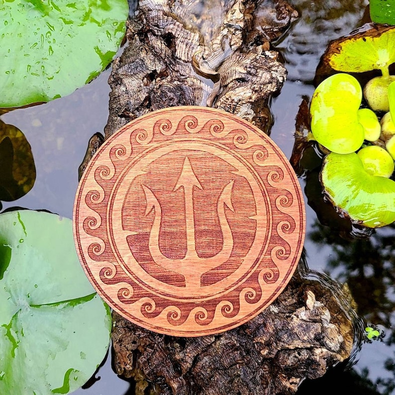 6" Poseidon's Trident Crystal Grid Board, Lasercut Birch Wood, Neptune ...