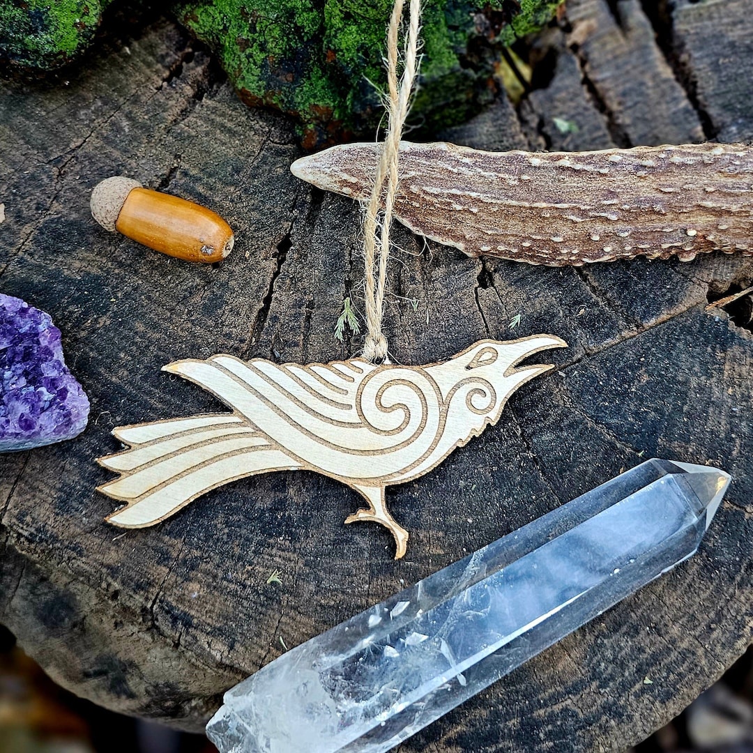 Celtic Crow Wood Ornament, Raven Christmas Ornament, Morrigan Crow ...
