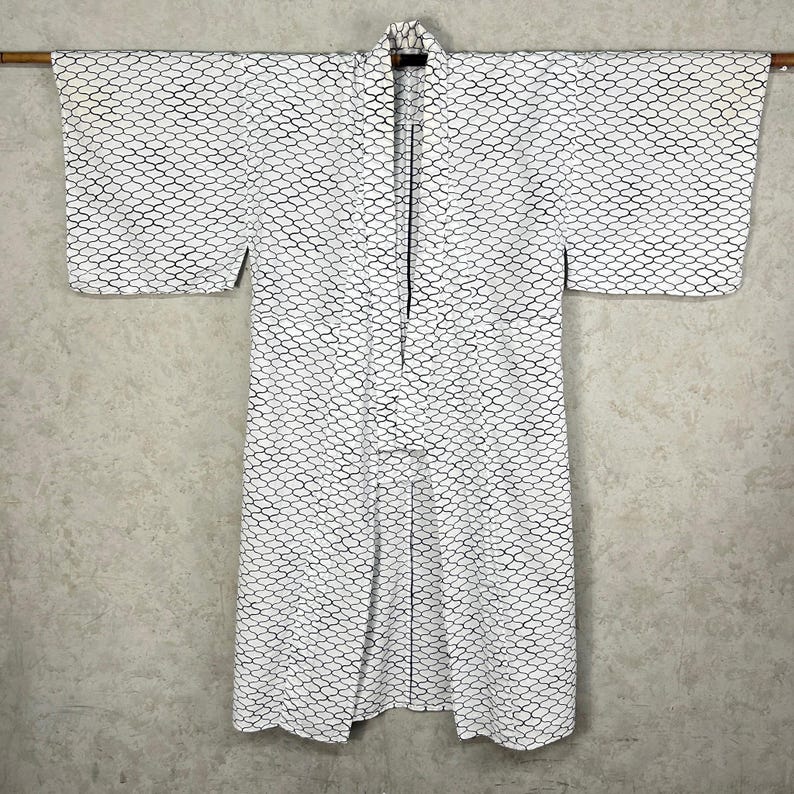 Vintage Men's Yukata Traditional Fishing Pattern/kimono/cotton Robe ...