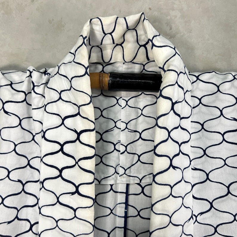Vintage Men's Yukata Traditional Fishing Pattern/kimono/cotton Robe ...