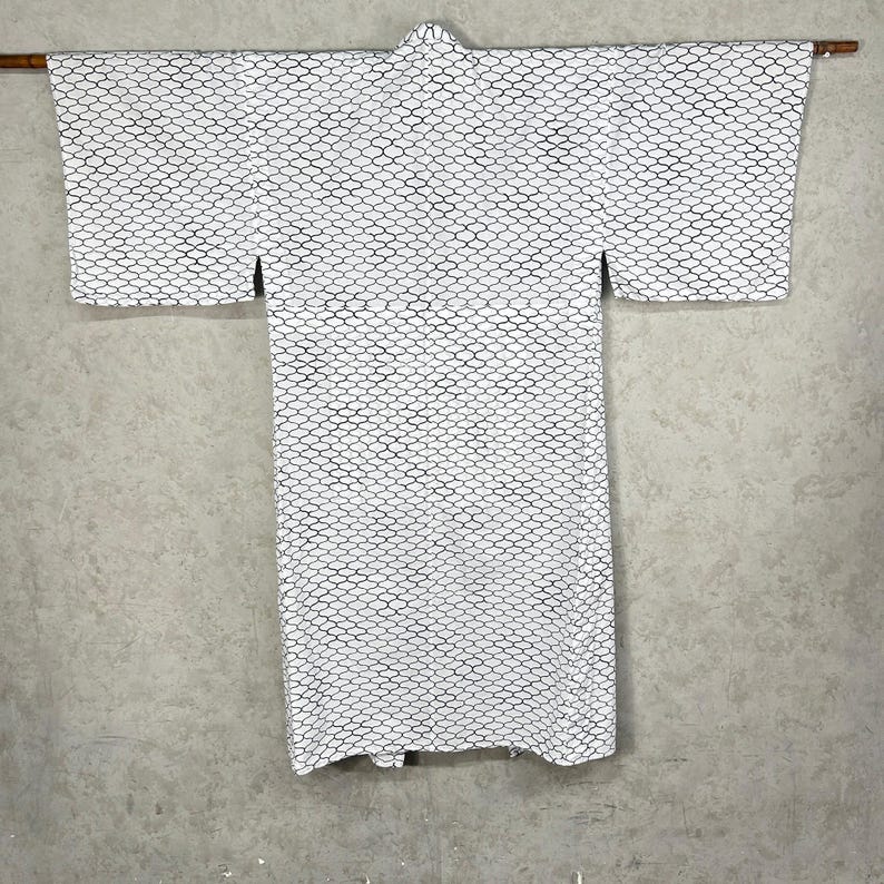 Vintage Men's Yukata Traditional Fishing Pattern/kimono/cotton Robe ...