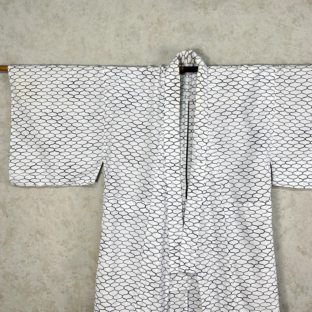 Vintage Men's Yukata Traditional Fishing Pattern/kimono/cotton Robe ...