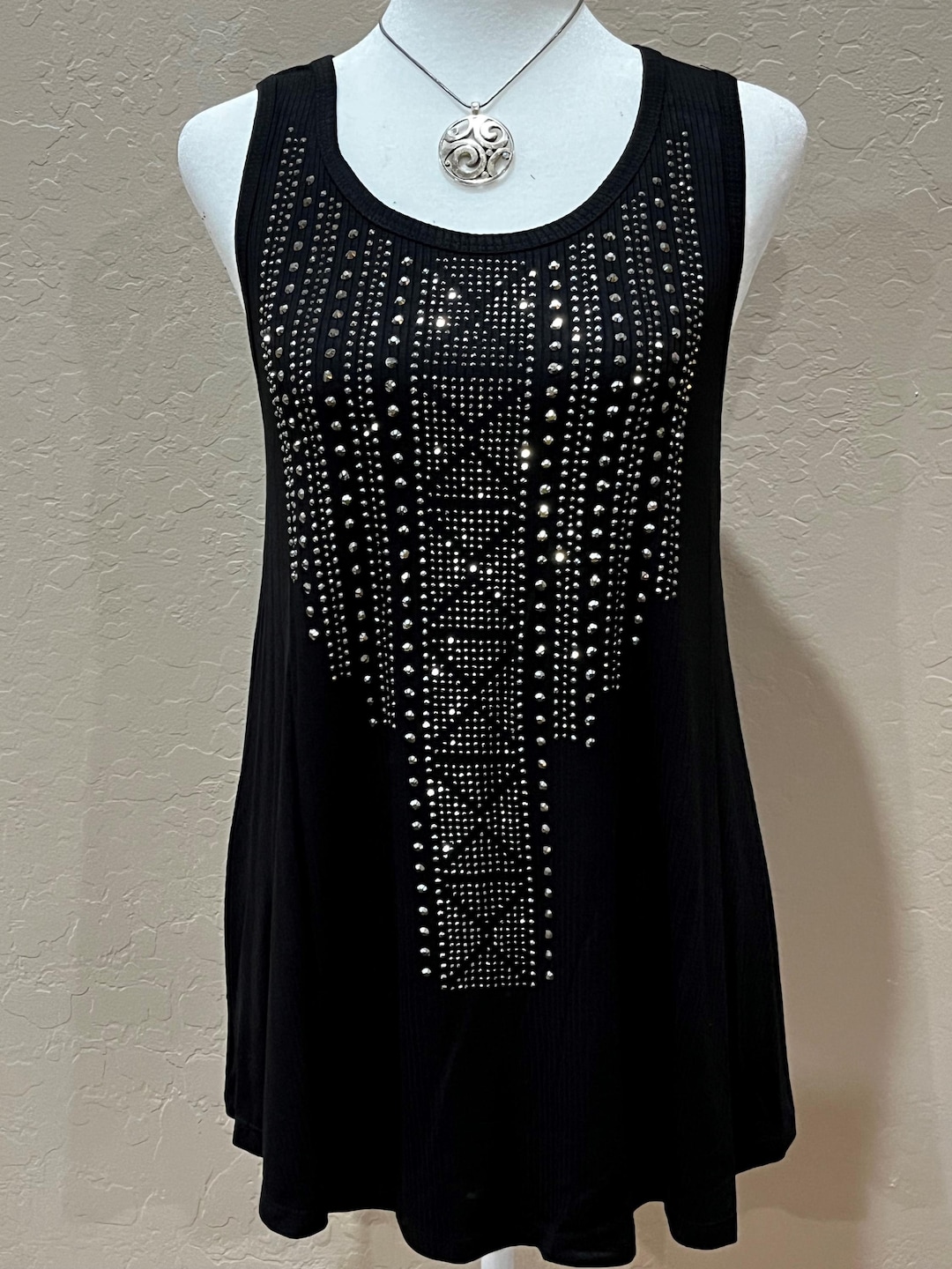 New VOCAL APPAREL Women's Black Tank Top With Metallic Gray Rhinestone ...